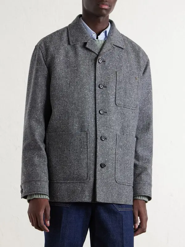 Valentino Garavani Vlogo Embellished Mélange Virgin Wool Blouson Jacket