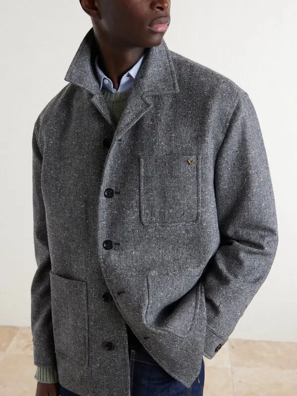 Valentino Garavani Vlogo Embellished Mélange Virgin Wool Blouson Jacket