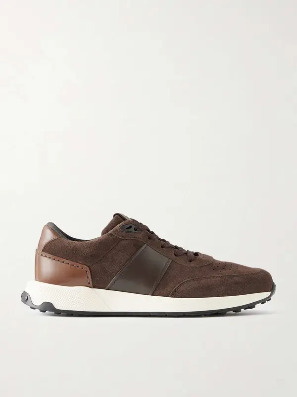 TOD'S Leather-trimmed Suede Sneakers - Dark Brown