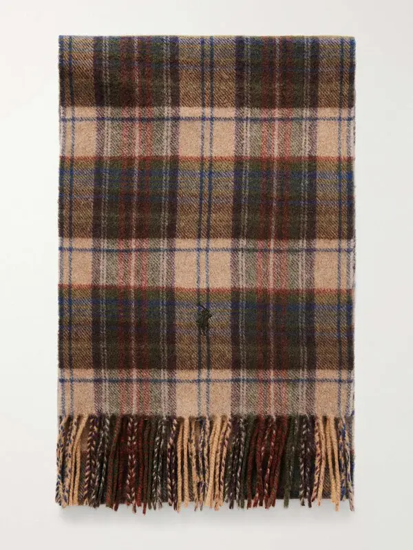 Polo Ralph Lauren Fringed Logo-embroidered Checked Recycled Cashmere And Wool-blend Scarf - Multi