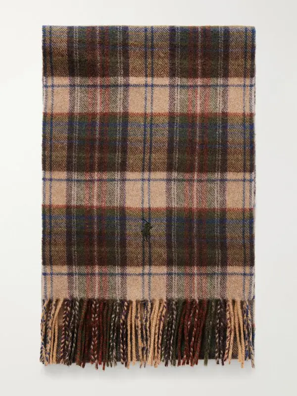 Polo Ralph Lauren Fringed Logo-embroidered Checked Recycled Cashmere And Wool-blend Scarf - Multi