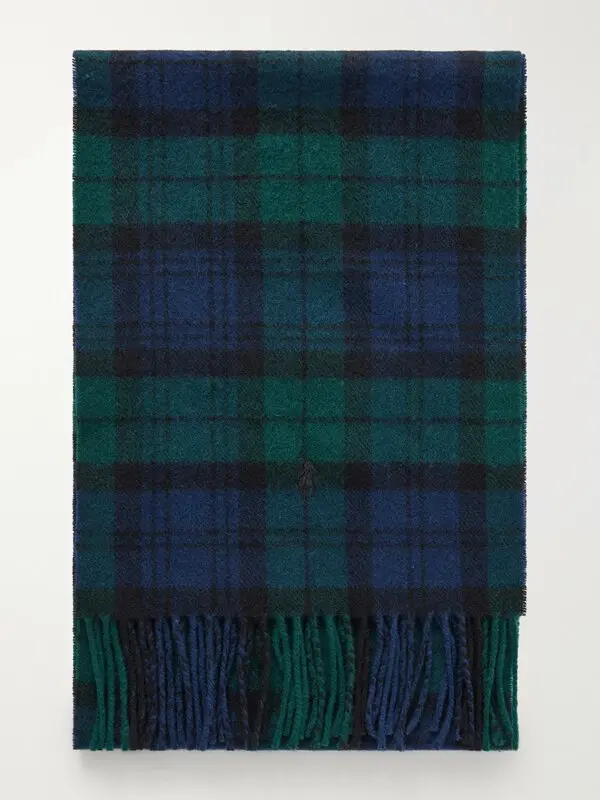 Polo Ralph Lauren Fringed Logo-embroidered Recycled Wool-blend Scarf - Green