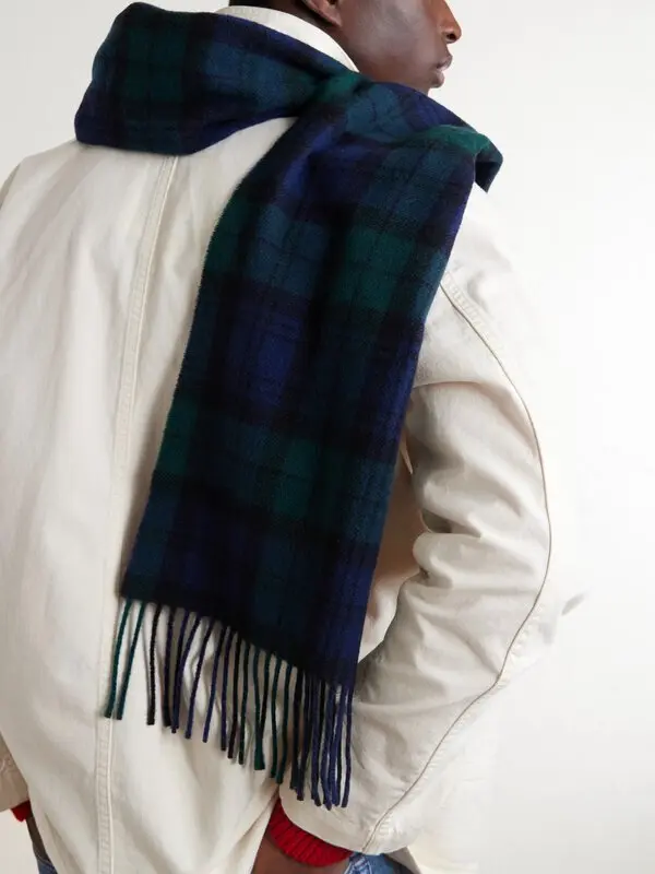 Polo Ralph Lauren Logo-embroidered Fringed Recycled Wool-blend Scarf
