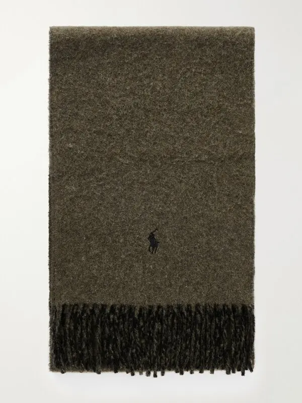 Polo Ralph Lauren Fringed Logo-embroidered Reversible Recycled Wool And Nylon-blend Scarf - Green
