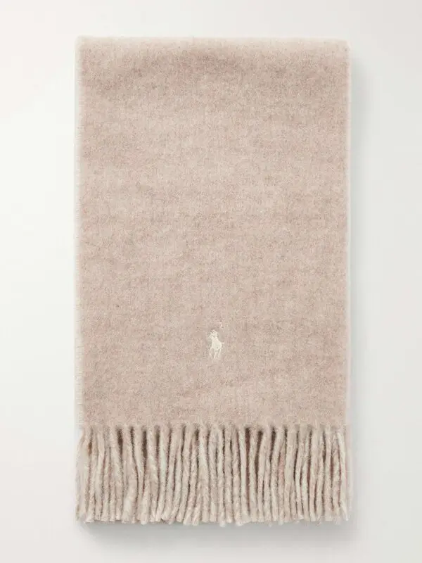 Polo Ralph Lauren Fringed Logo-embroidered Reversible Recycled Wool And Nylon-blend Scarf - Beige