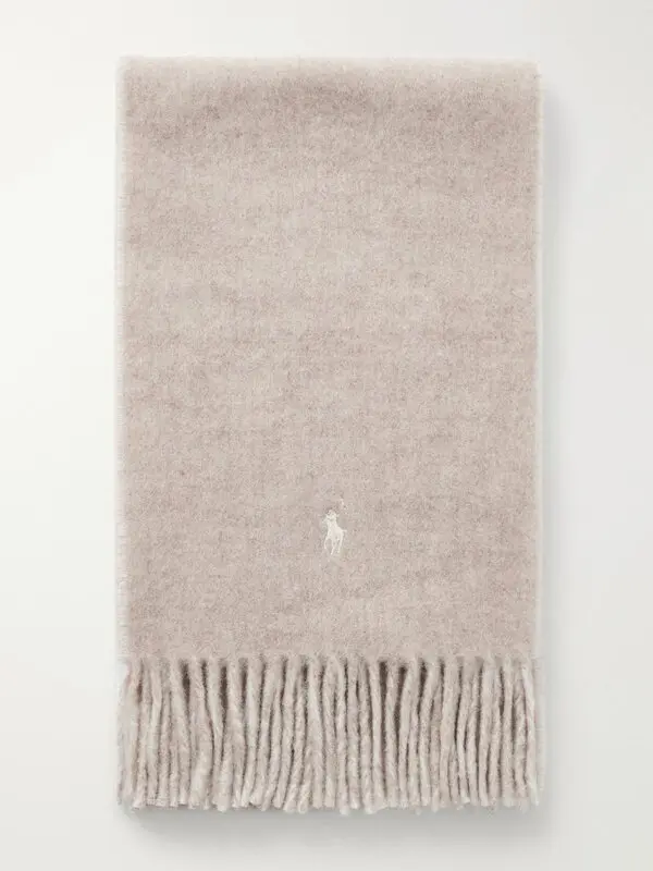Polo Ralph Lauren Fringed Logo-embroidered Reversible Recycled Wool And Nylon-blend Scarf - Neutrals
