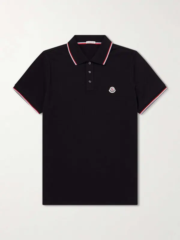 Moncler Logo-appliquéd Cotton-piqué Polo Shirt - Black