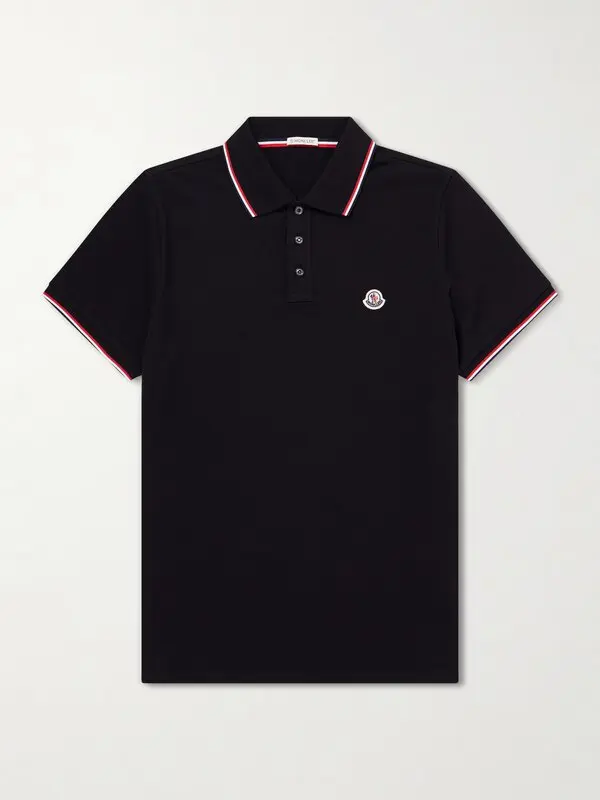 Moncler Logo-appliquéd Cotton-piqué Polo Shirt - Black