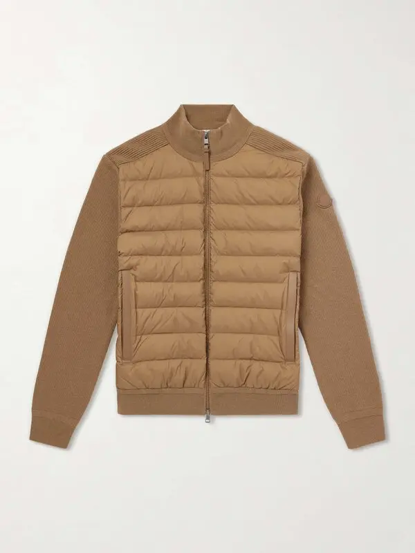 Moncler Logo-appliquéd Wool-blend And Quilted Shell Down Jacket - Brown