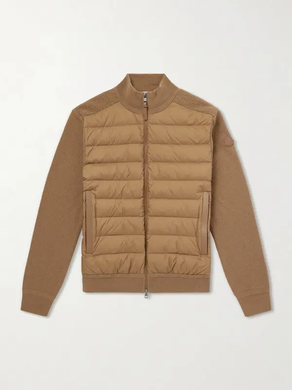 Moncler Logo-appliquéd Wool-blend And Quilted Shell Down Jacket - Brown
