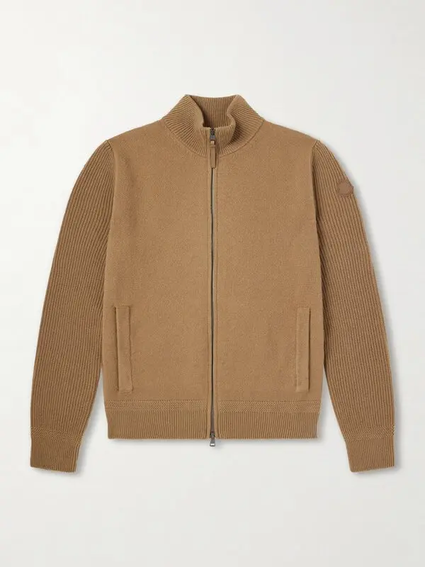 Moncler Wool-cashmere Blend Zipped Cardigan - Brown