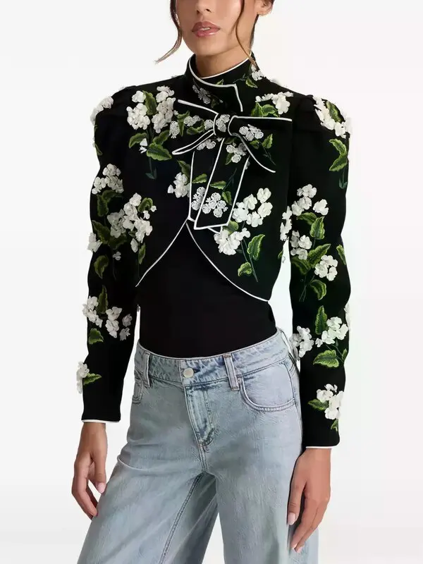 Alice + Olivia Addison Floral-embroidered Cropped Jacket
