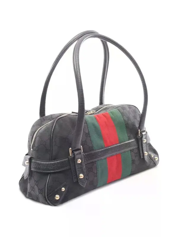 Gucci Horsebit Gg Canvas Handbag - Black