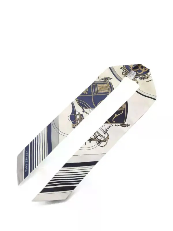Hermès 2000s Ex-libris Ribbon Silk Scarf - White