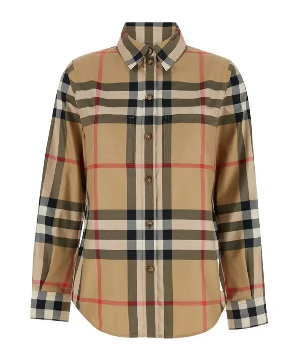 Burberry Long Sleeved Checked Shirt - Nude