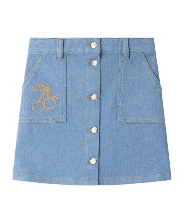 Bonpoint Dexie Embroidered Denim Skirt In Organic Cotton - Gray-blue