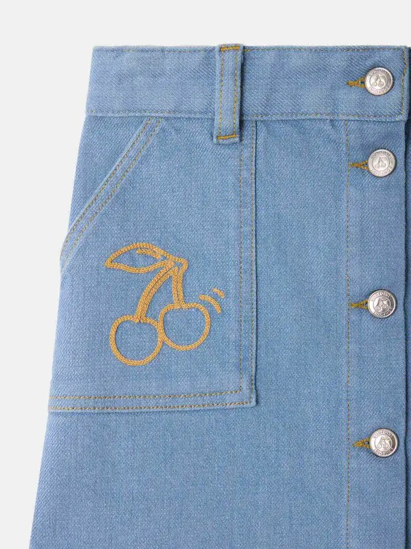 Bonpoint Dexie Embroidered Organic Cotton Denim Skirt