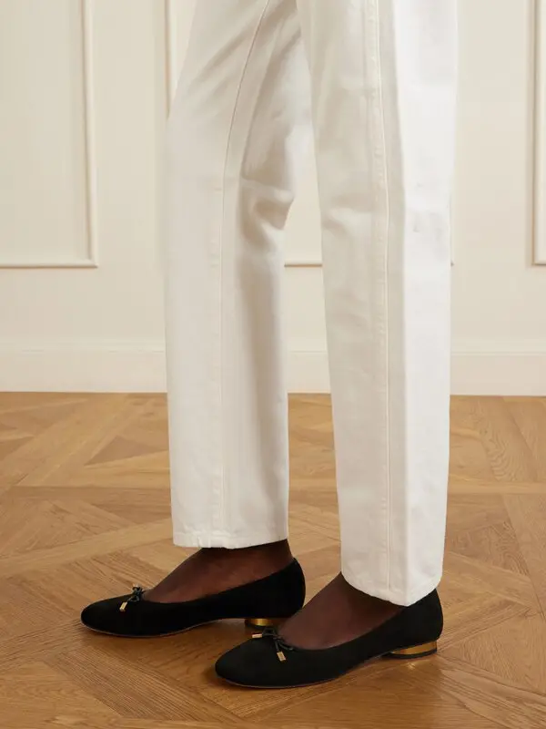TOD'S Suede Ballerina Flats With Gold Tone Embellishments