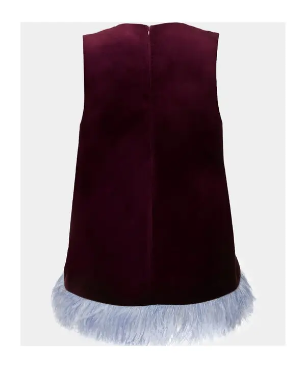 La DoubleJ La Scala" Velvet Top With Feather Trim - Brown