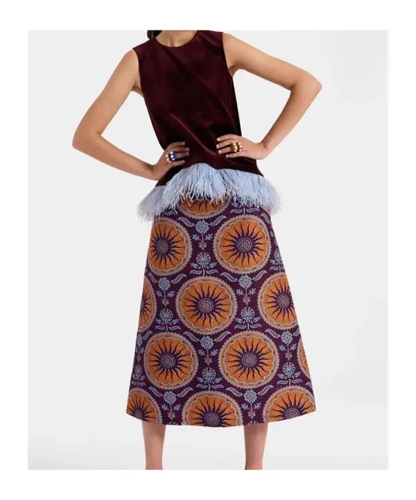 La DoubleJ La Scala" Velvet Top With Feather Trim - Brown