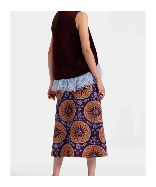La DoubleJ La Scala" Velvet Top With Feather Trim - Brown