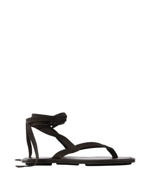 ST. AGNI Suede Sandals With Tie Ankle Fastening - Brown