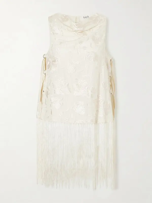 Sea Priscilla Floral-embroidered Fringed Crepe Vest - Neutrals