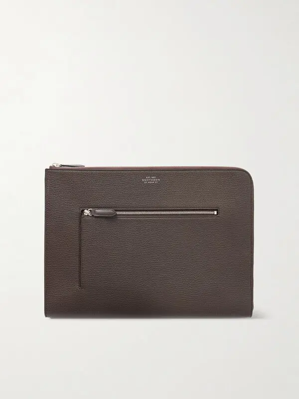 Smythson Ludlow Textured-leather Laptop Case - Brown