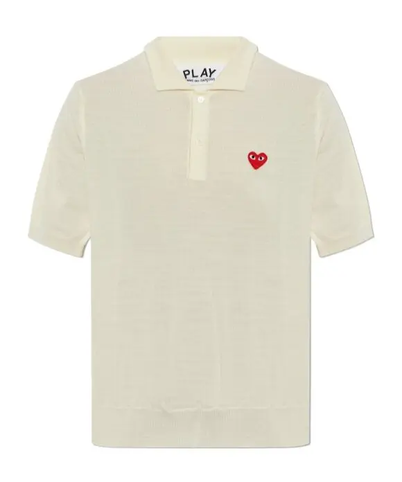 Play Comme Des Garcon Logo-patch Knitted Polo Shirt - Cream
