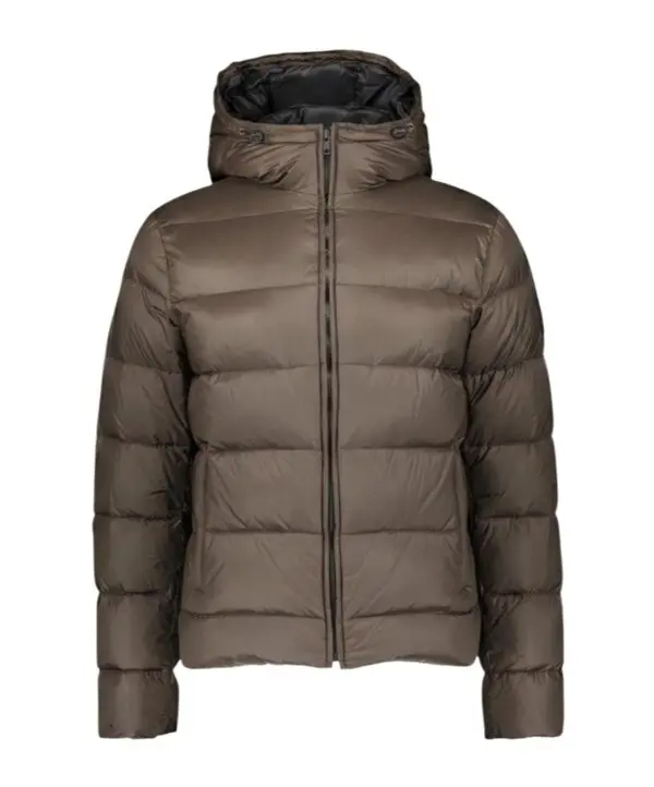 FAY Double-zip Hooded Down Jacket With Striped Design - Dark Brown