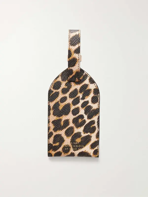 Smythson Panama Leopard-print Leather Luggage Tag