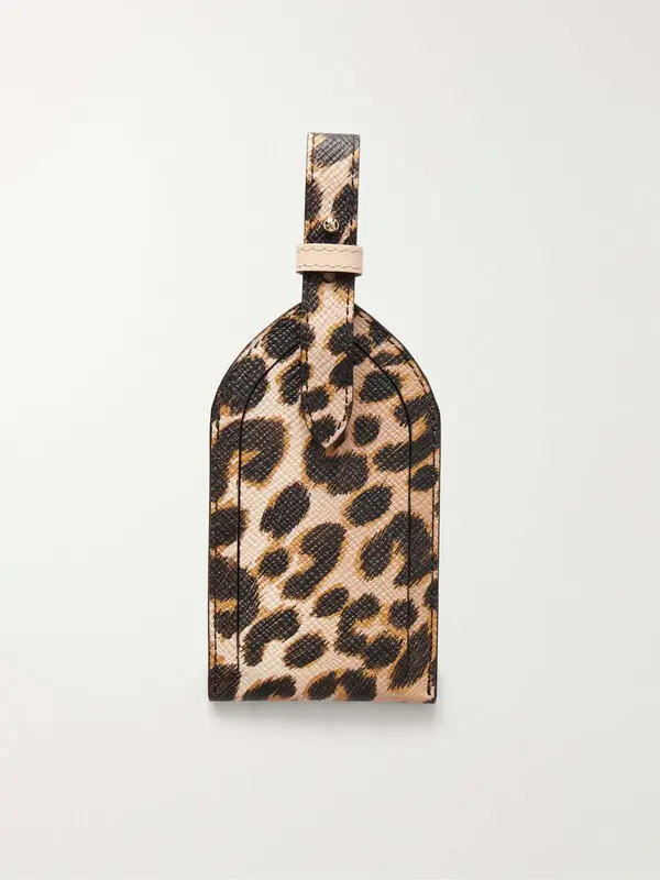 Smythson Panama Leopard-print Leather Luggage Tag
