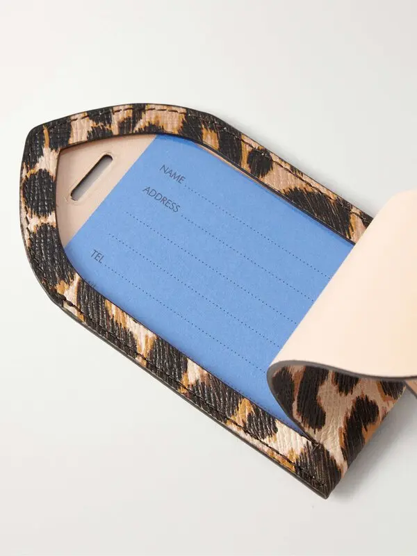 Smythson Panama Leopard-print Leather Luggage Tag