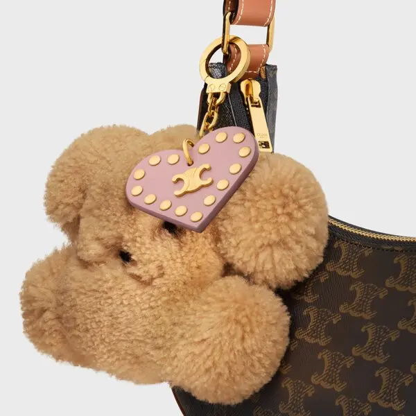 Celine Triomphe Pom-pom Charm In Embroidered Shearling And Calfskin