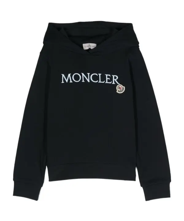 Moncler Logo Embroidered Hoodie - Midnight Blue