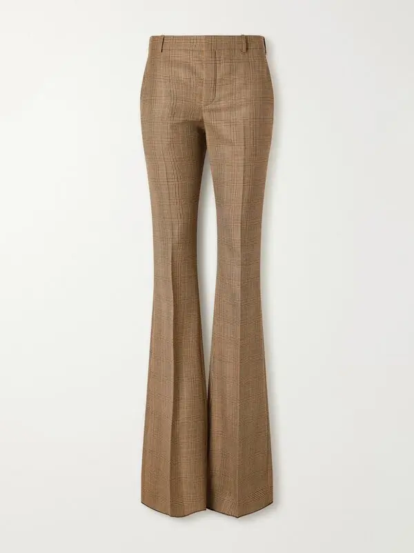 Saint Laurent Prince Of Wales Virgin Wool Flared Pants - Brown