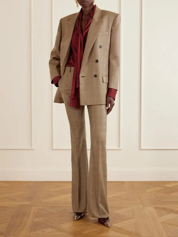 Saint Laurent Prince Of Wales Virgin Wool Flared Pants