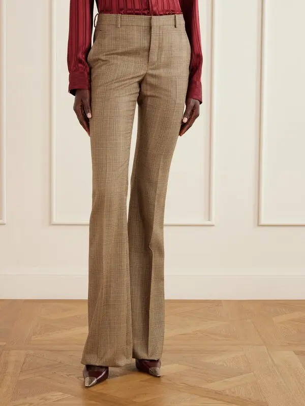 Saint Laurent Prince Of Wales Checked Virgin Wool Flared Trousers