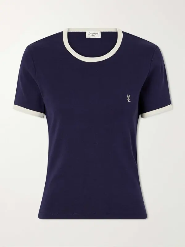 Saint Laurent Cassandre-embroidered Cotton-jersey T-shirt