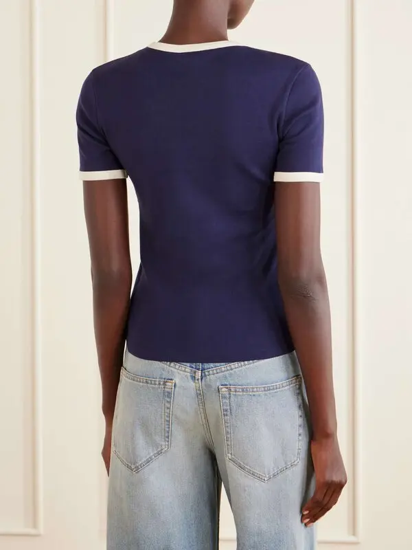 Saint Laurent Cassandre-embroidered Cotton-jersey T-shirt