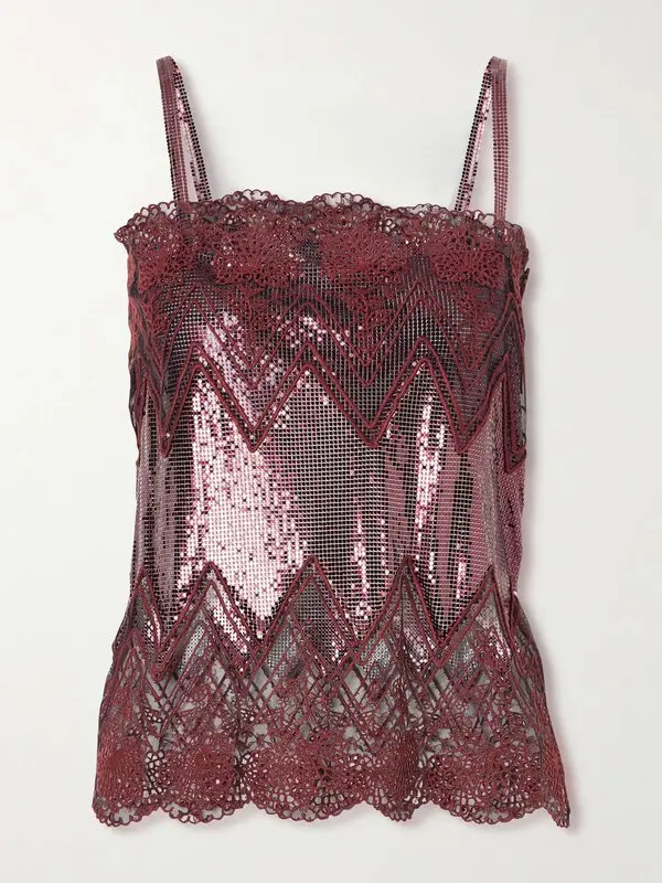 Rabanne Lace-trimmed Chainmail Camisole