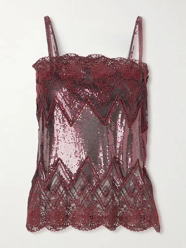 Rabanne Lace-trimmed Chainmail Camisole - Purple