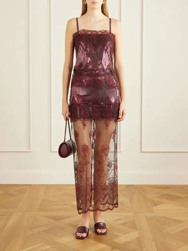 Rabanne Lace-trimmed Chainmail Camisole - Purple