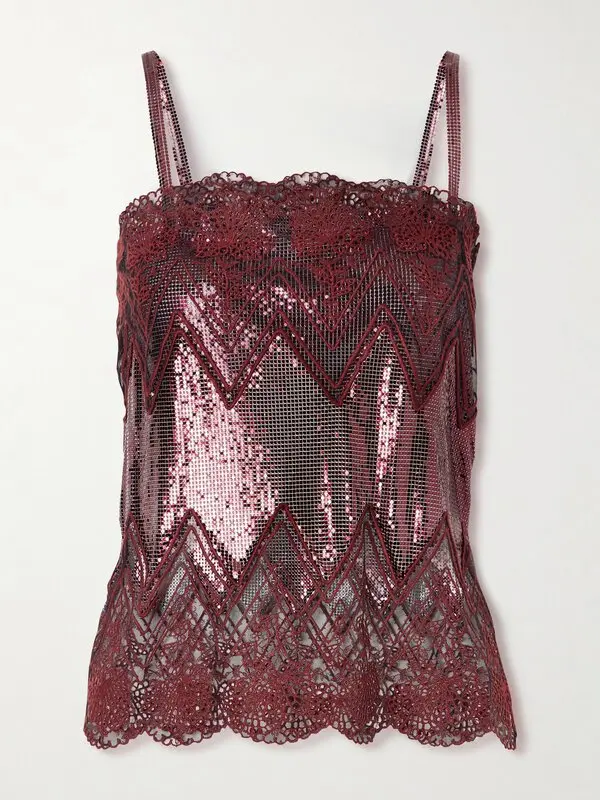 Rabanne Lace-trimmed Chainmail Camisole - Purple