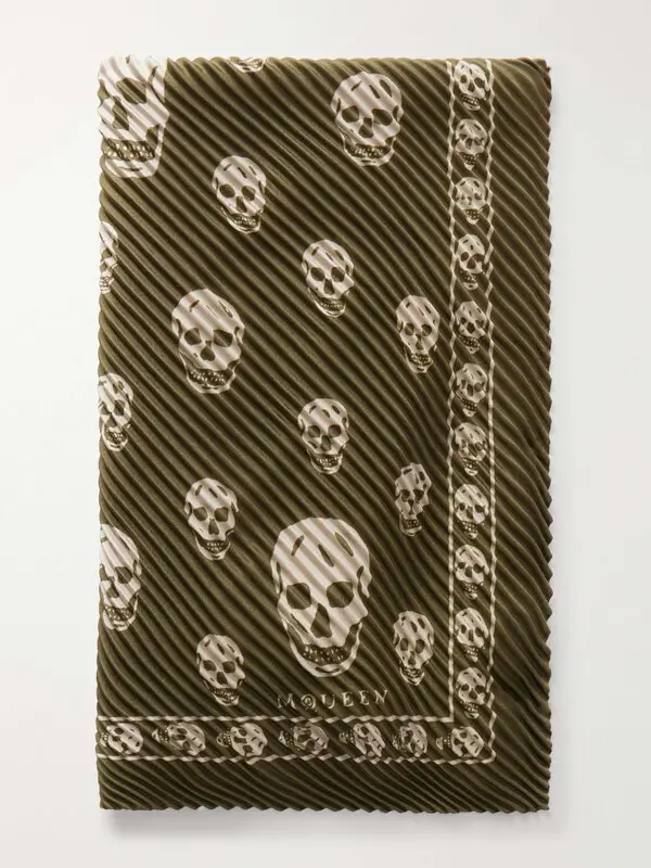 Alexander McQueen Printed Plissé Silk-satin Scarf