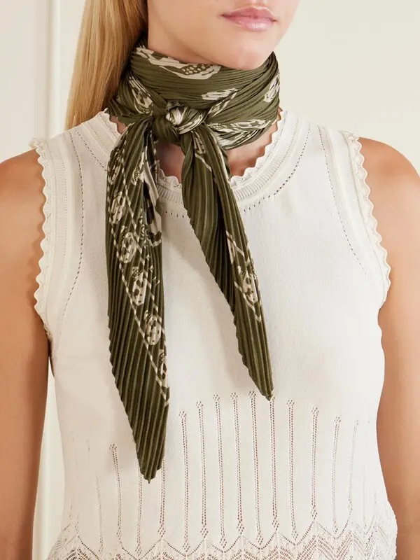 Alexander McQueen Printed Plissé Silk-satin Scarf
