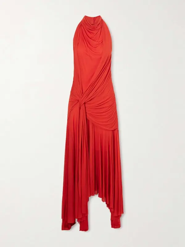 Alexander McQueen Draped Georgette Midi Dress - Red