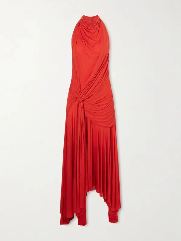 Alexander McQueen Draped Georgette Midi Dress - Red