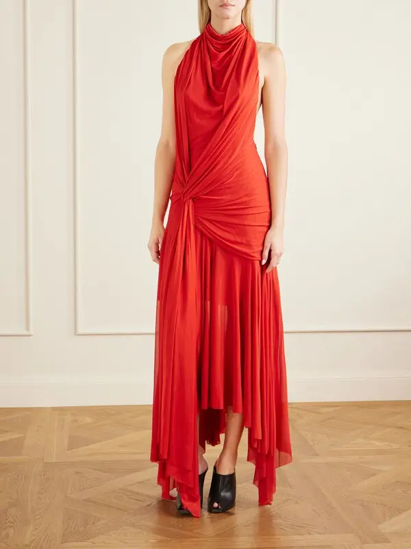 Alexander McQueen Draped Georgette Midi Dress - Red
