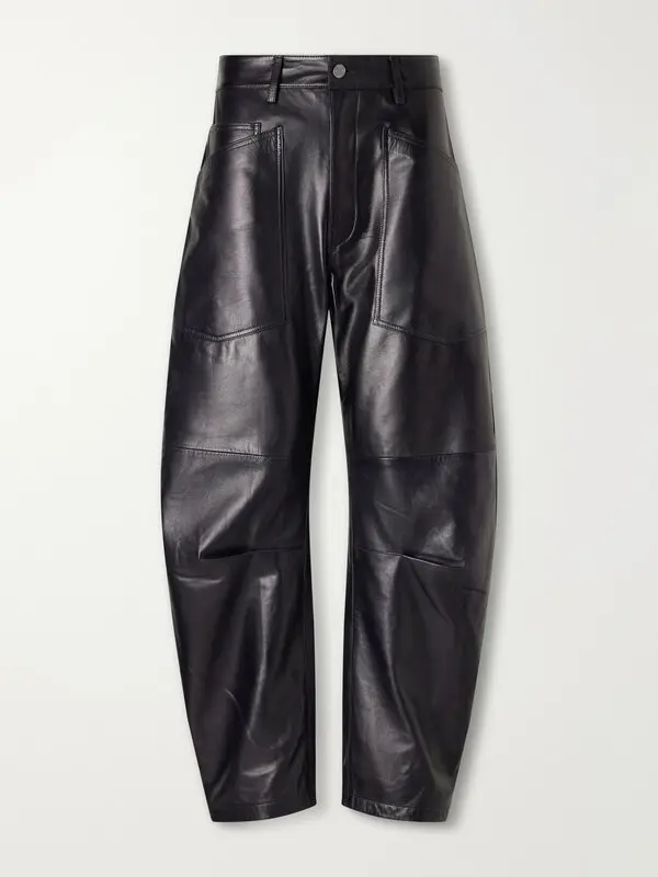 NILI LOTAN Shon Leather Barrel-leg Pants - Blue